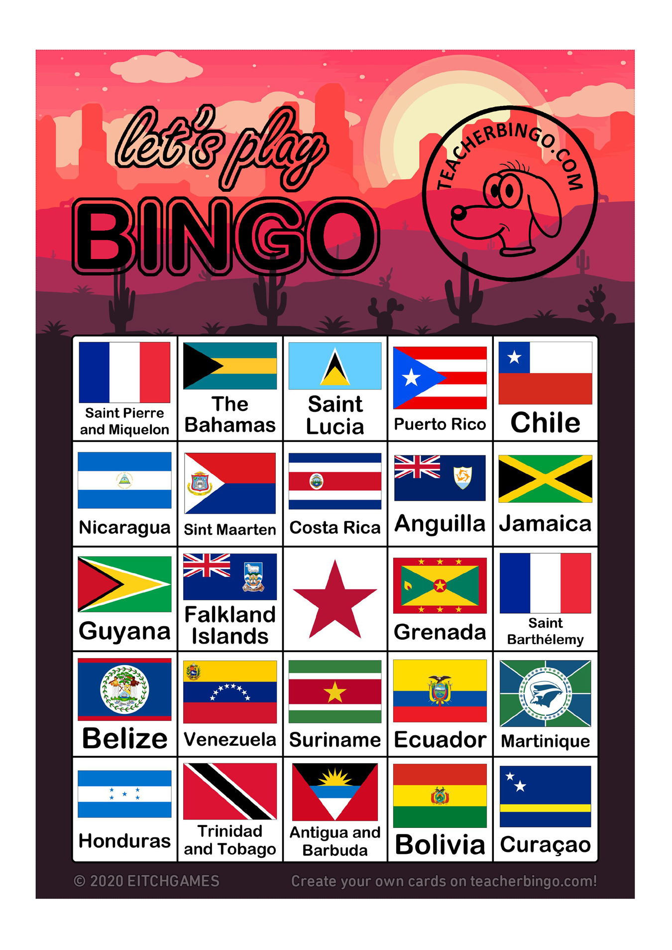 Americas Flags Bingo 5x5 (100 pages + call sheet) | Made By Teachers