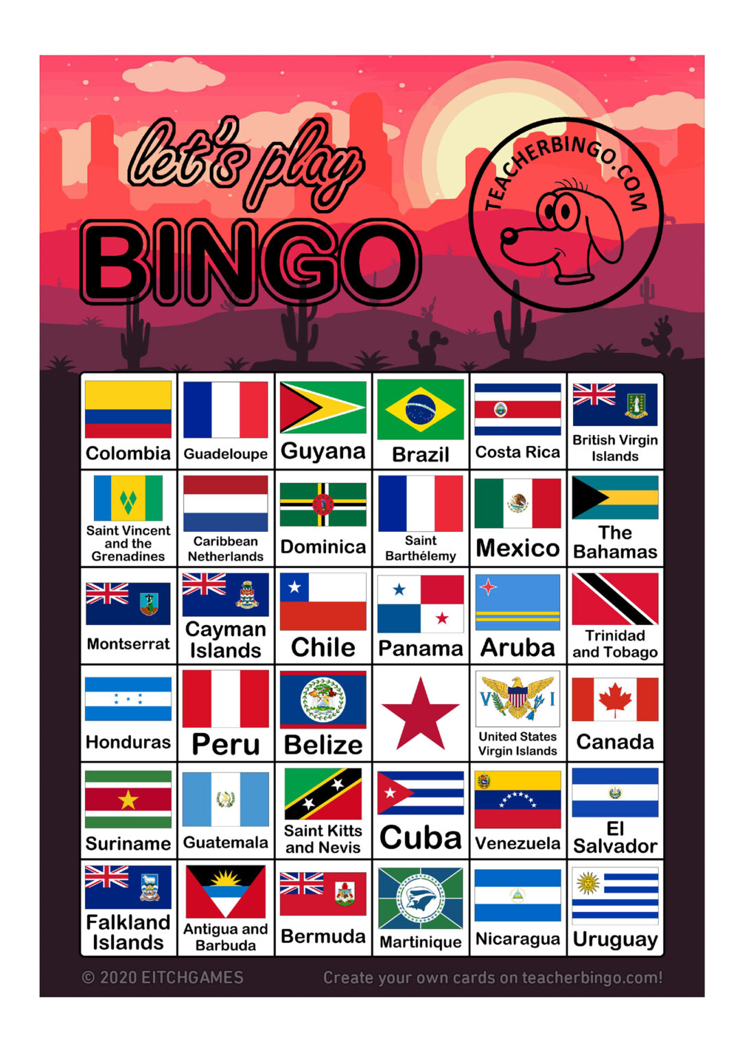 Americas Flags Bingo 6x6 (100 pages + call sheet) | Made By Teachers