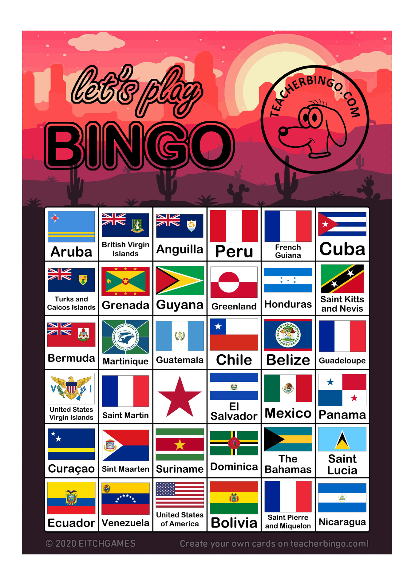 Americas Flags Bingo 6x6 (100 pages + call sheet) | Made By Teachers