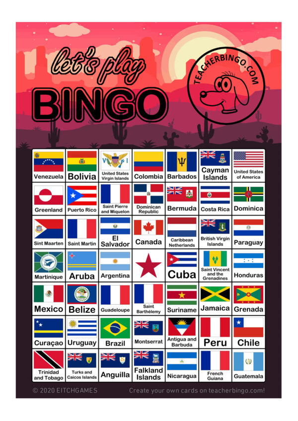 Americas Flags Bingo 7x7 (100 pages + call sheet) | Made By Teachers