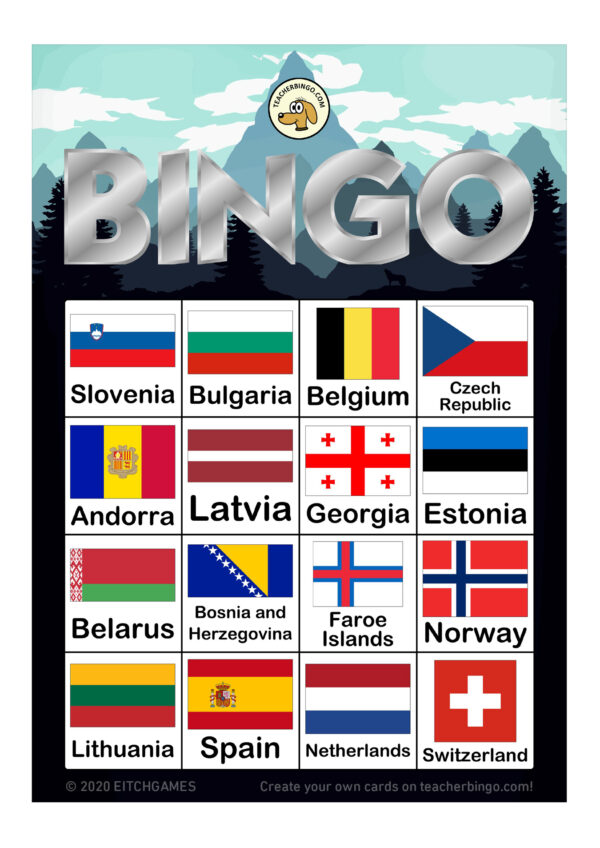 Europe Flags Bingo 4x4 (5 pages + call sheet) | Made By Teachers