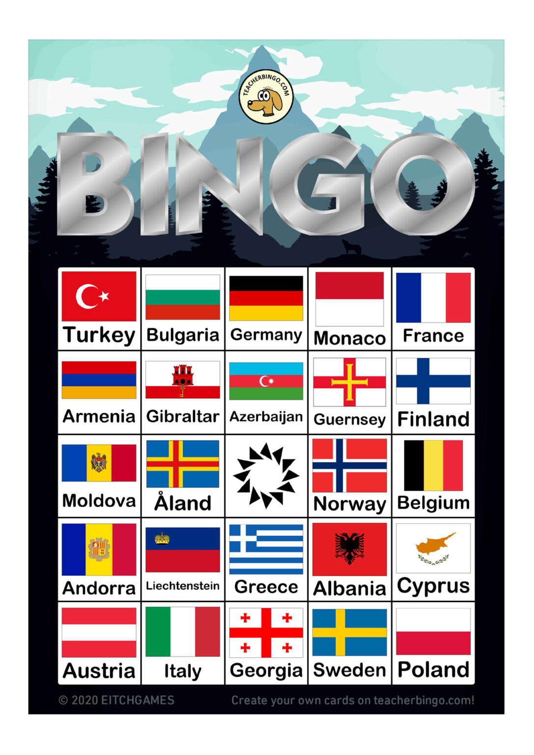 National Flags Bingo 3x3 (5 pages + call sheet) | Made By Teachers