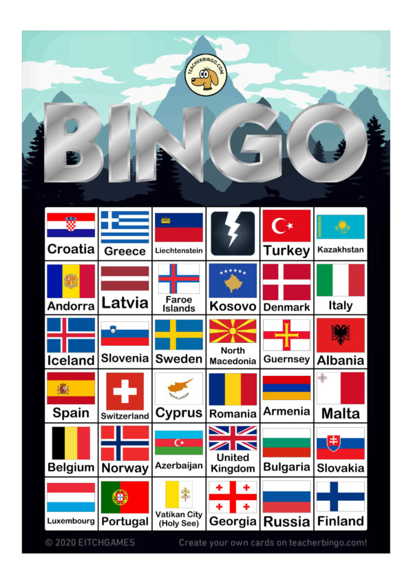 Europe Flags Bingo 6x6 (5 pages + call sheet) | Made By Teachers