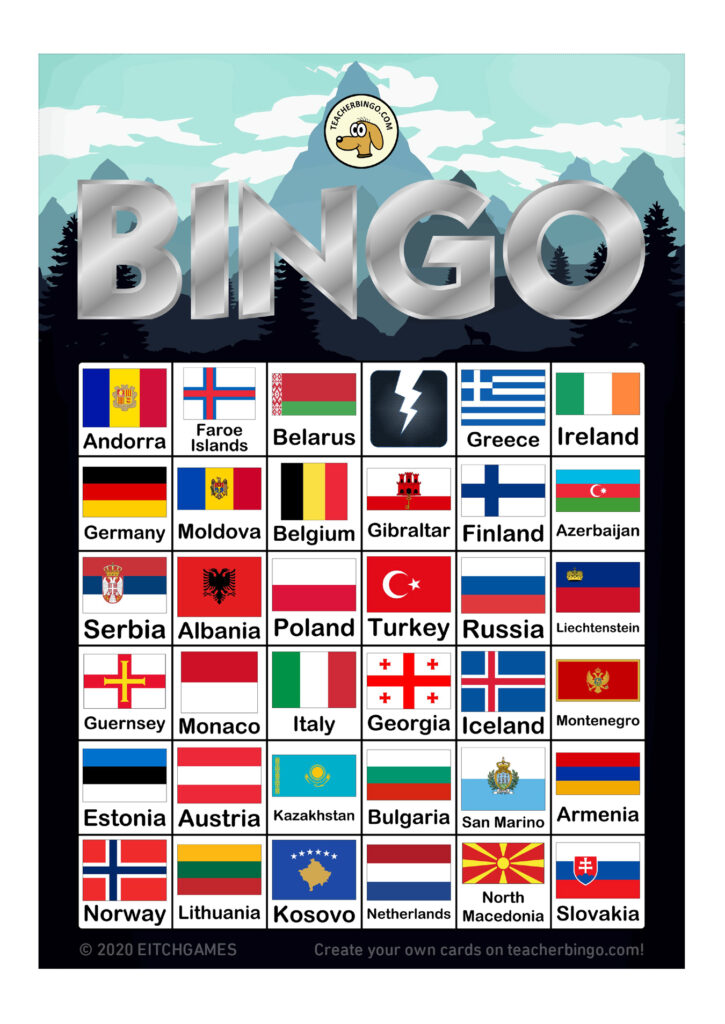 Europe Flags Bingo 6x6 (5 pages + call sheet) | Made By Teachers