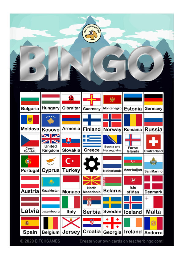 Europe Flags Bingo 7x7 (5 pages + call sheet) | Made By Teachers