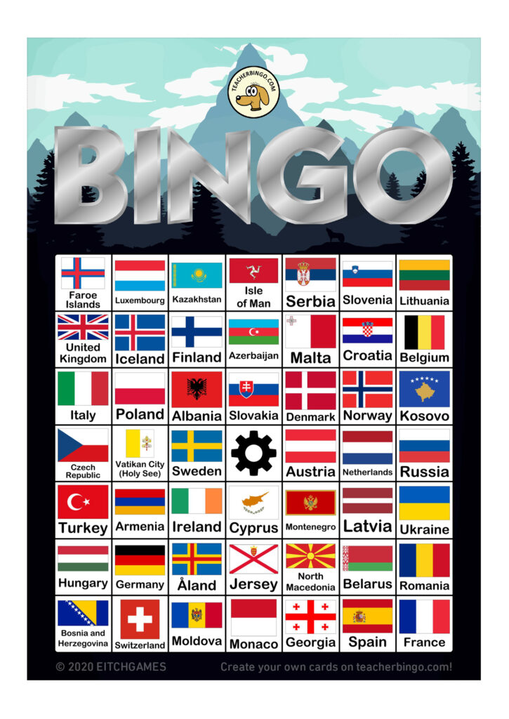 Europe Flags Bingo 7x7 (5 pages + call sheet) | Made By Teachers