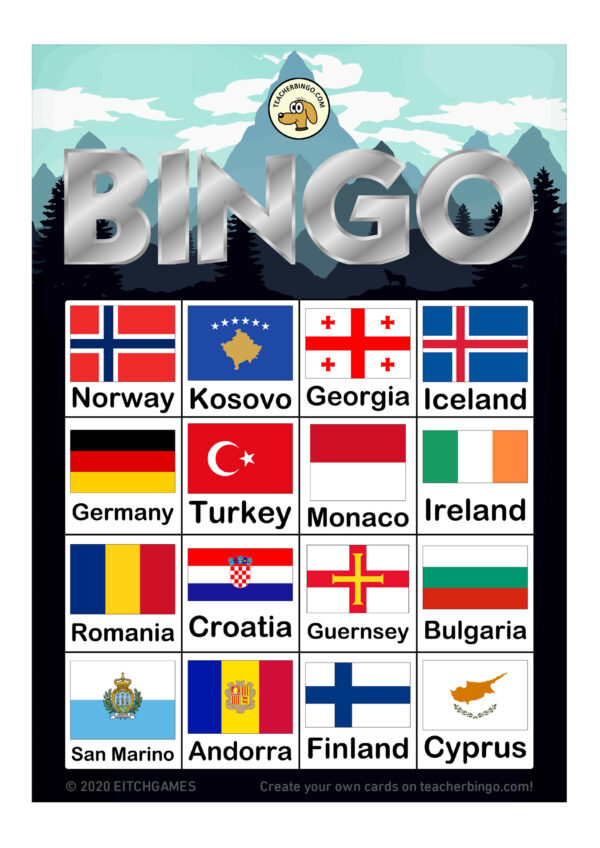 Europe Flags Bingo 4x4 (100 pages + call sheet) | Made By Teachers