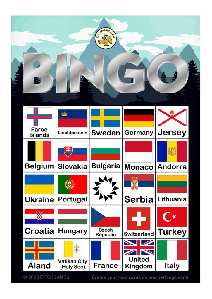 Europe Flags Bingo 5x5 (100 pages + call sheet) | Made By Teachers