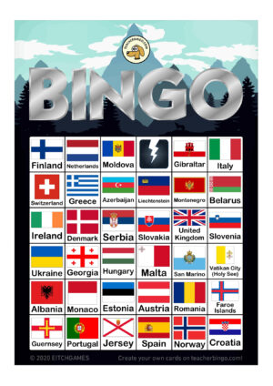Europe Flags Bingo 6x6 (100 pages + call sheet) | Made By Teachers