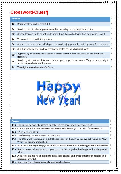 New Year Crossword Puzzle | Made By Teachers