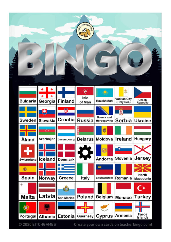Europe Flags Bingo 7x7 (100 pages + call sheet) | Made By Teachers