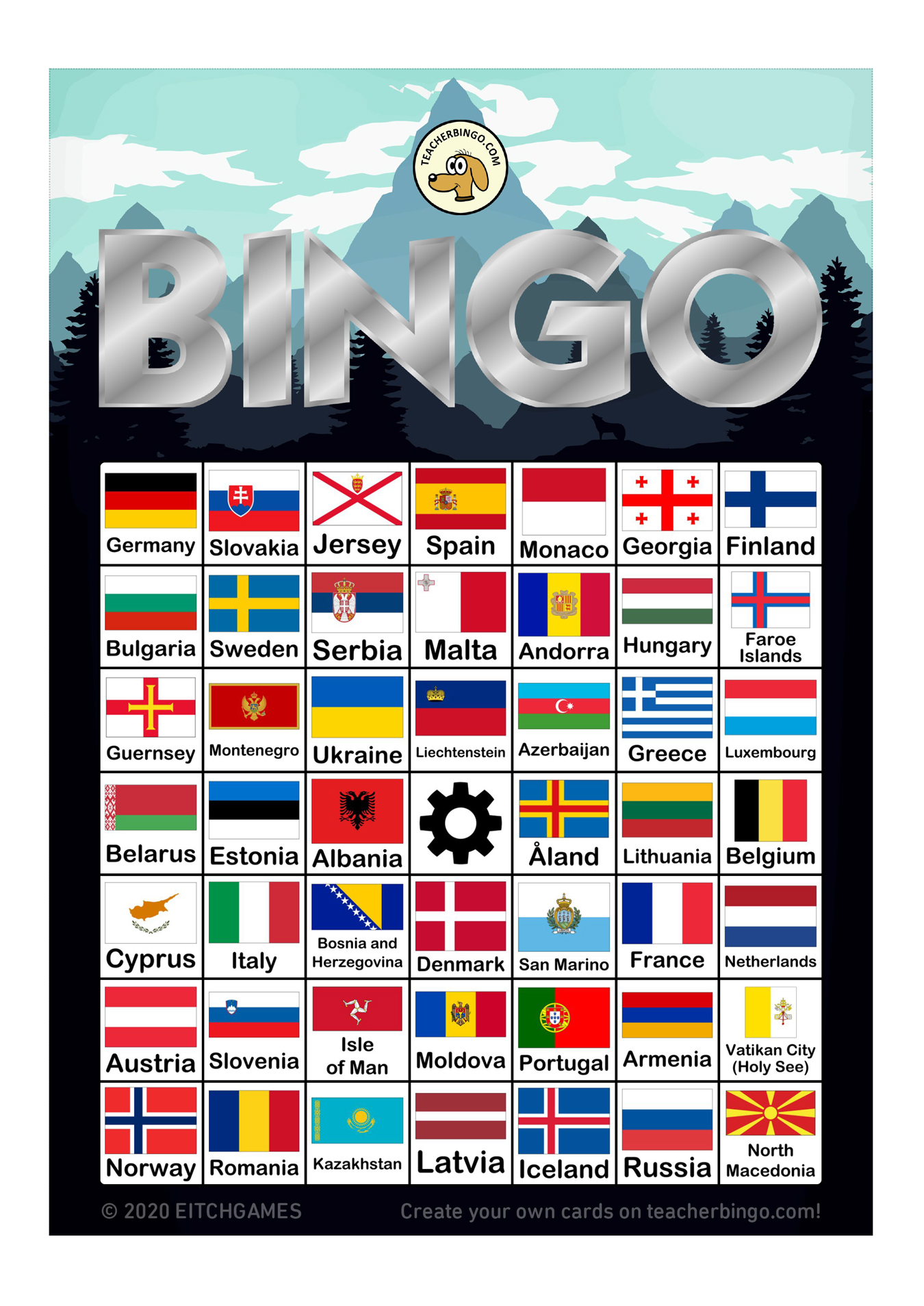 Europe Flags Bingo 7x7 (100 pages + call sheet) | Made By Teachers