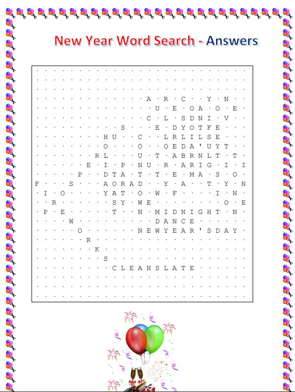 New Year Word Search with Answers | Made By Teachers