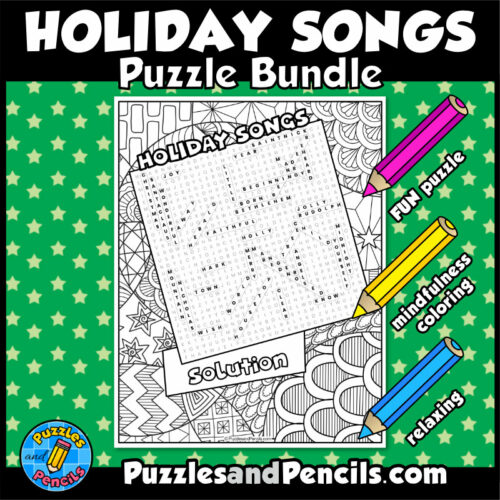 Holiday Songs Word Search Activity Page BUNDLE | Christmas Fun Series ...