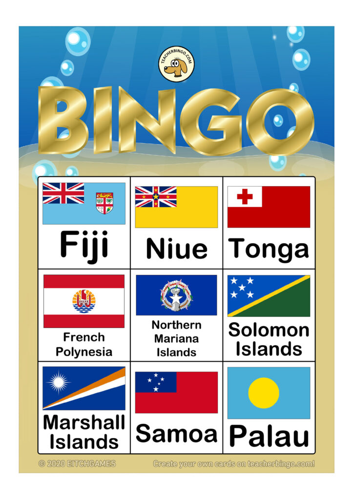 Oceania Flags Bingo 3x3 (5 pages + call sheet) | Made By Teachers