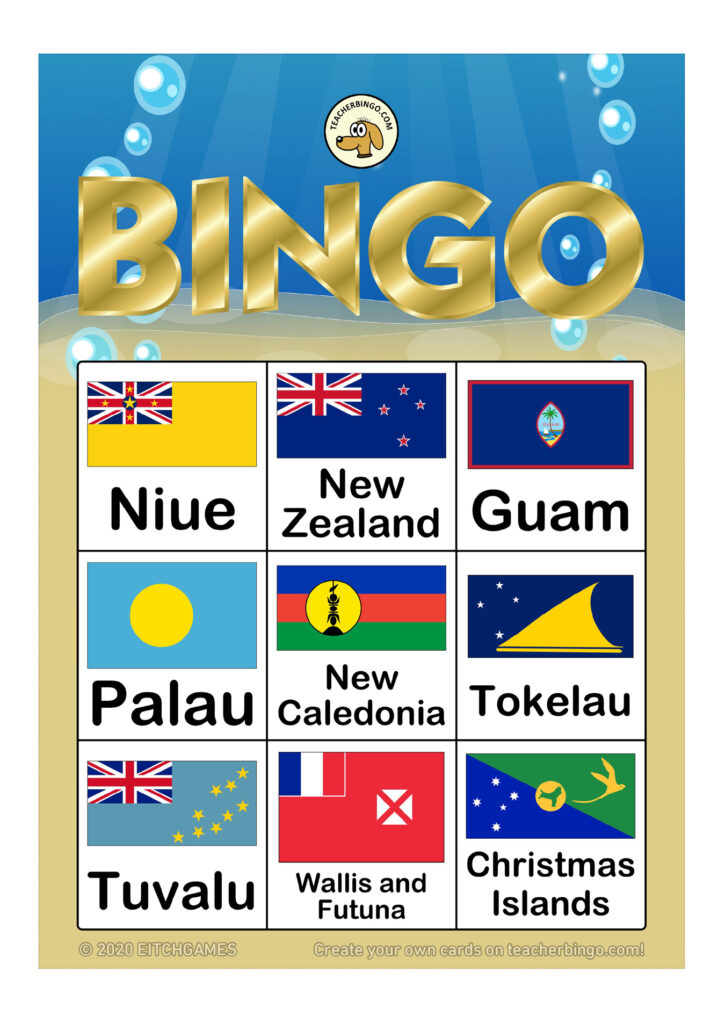 Oceania Flags Bingo 3x3 (100 pages + call sheet) | Made By Teachers
