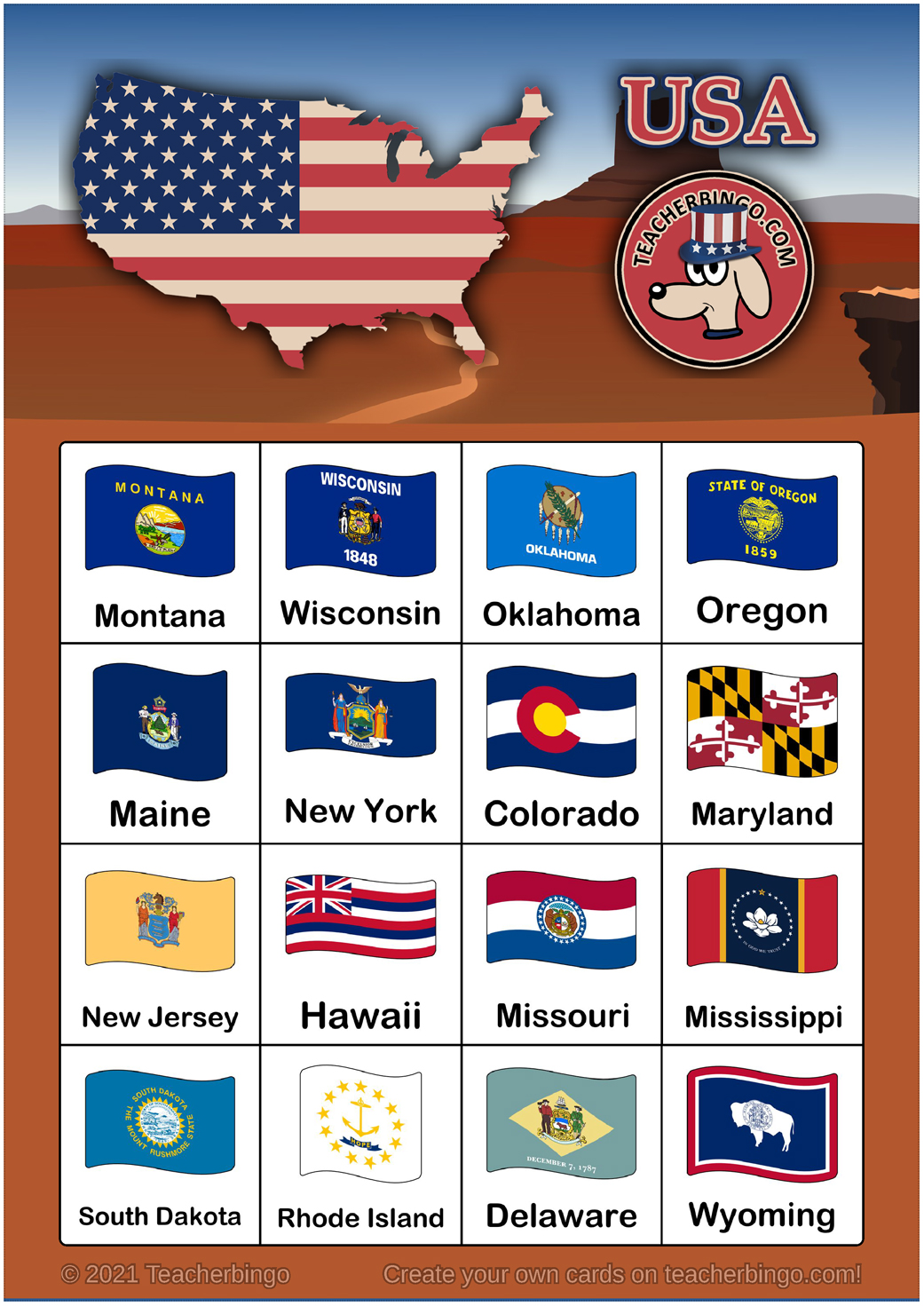US States’ Flags Bingo 4x4 (5 pages + call sheet) | Made By Teachers