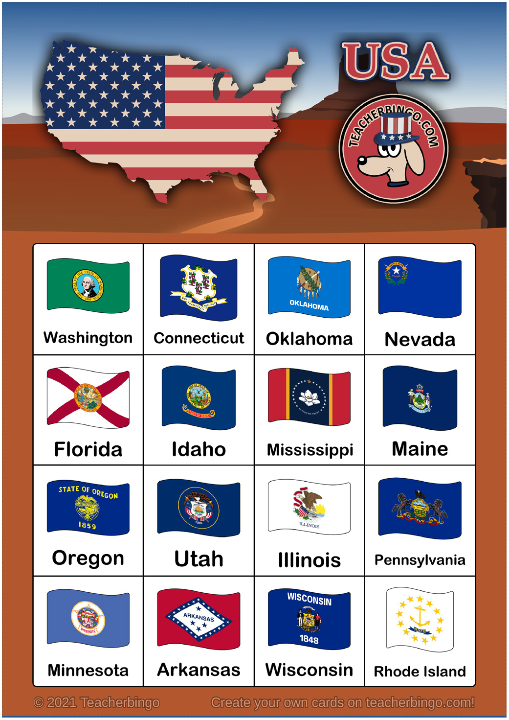 US States’ Flags Bingo 4x4 (5 pages + call sheet) | Made By Teachers