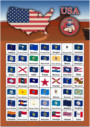 US States’ Flags Bingo 7x7 (5 pages + call sheet) | Made By Teachers