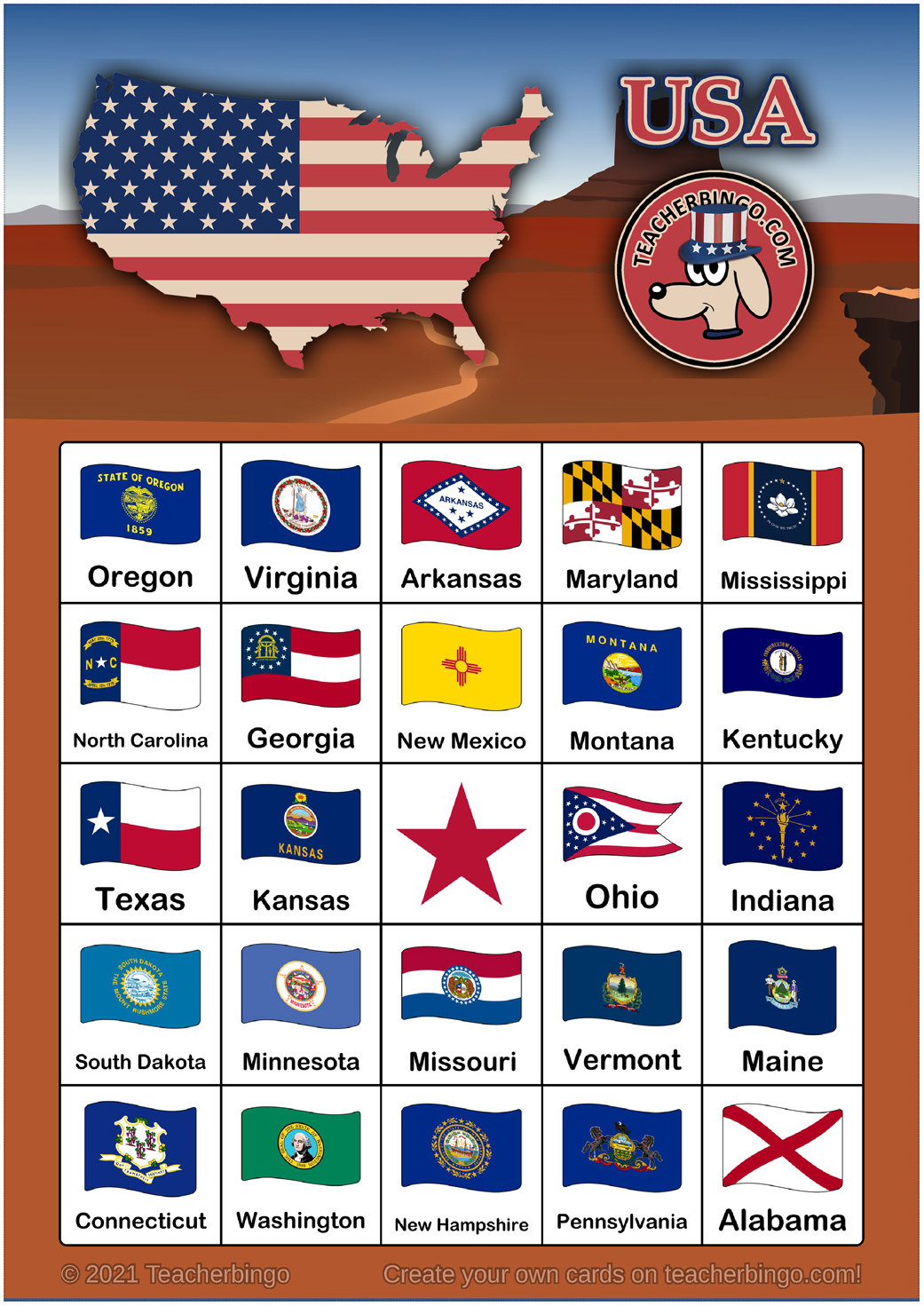 US States’ Flags Bingo 5x5 (100 pages + call sheet) | Made By Teachers