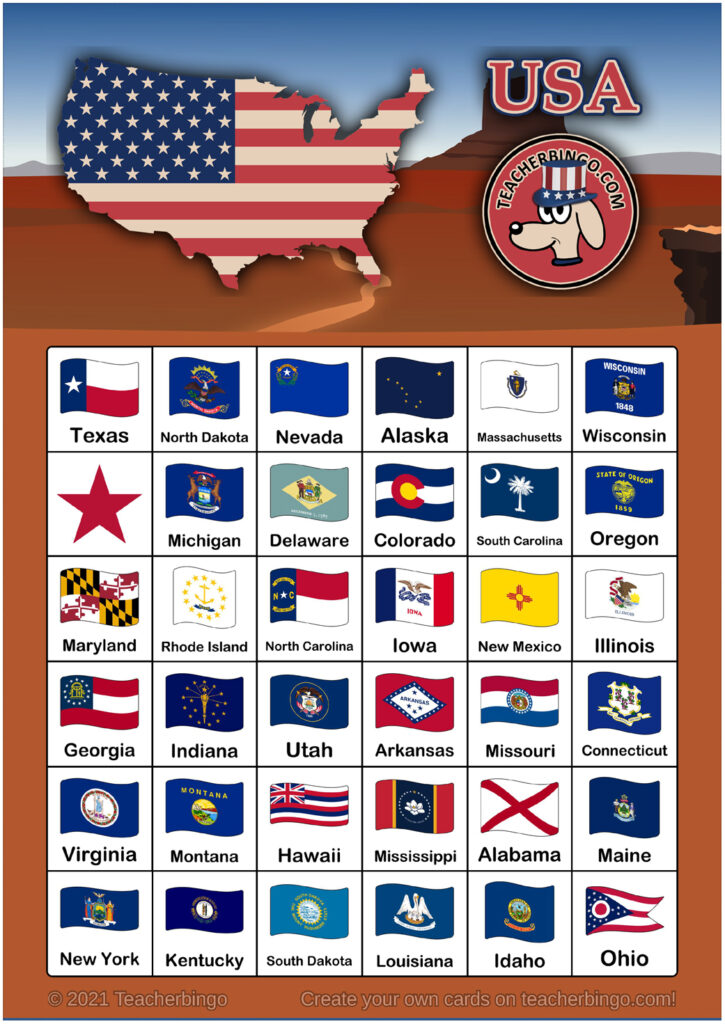 US States’ Flags Bingo 6x6 (100 pages + call sheet) | Made By Teachers