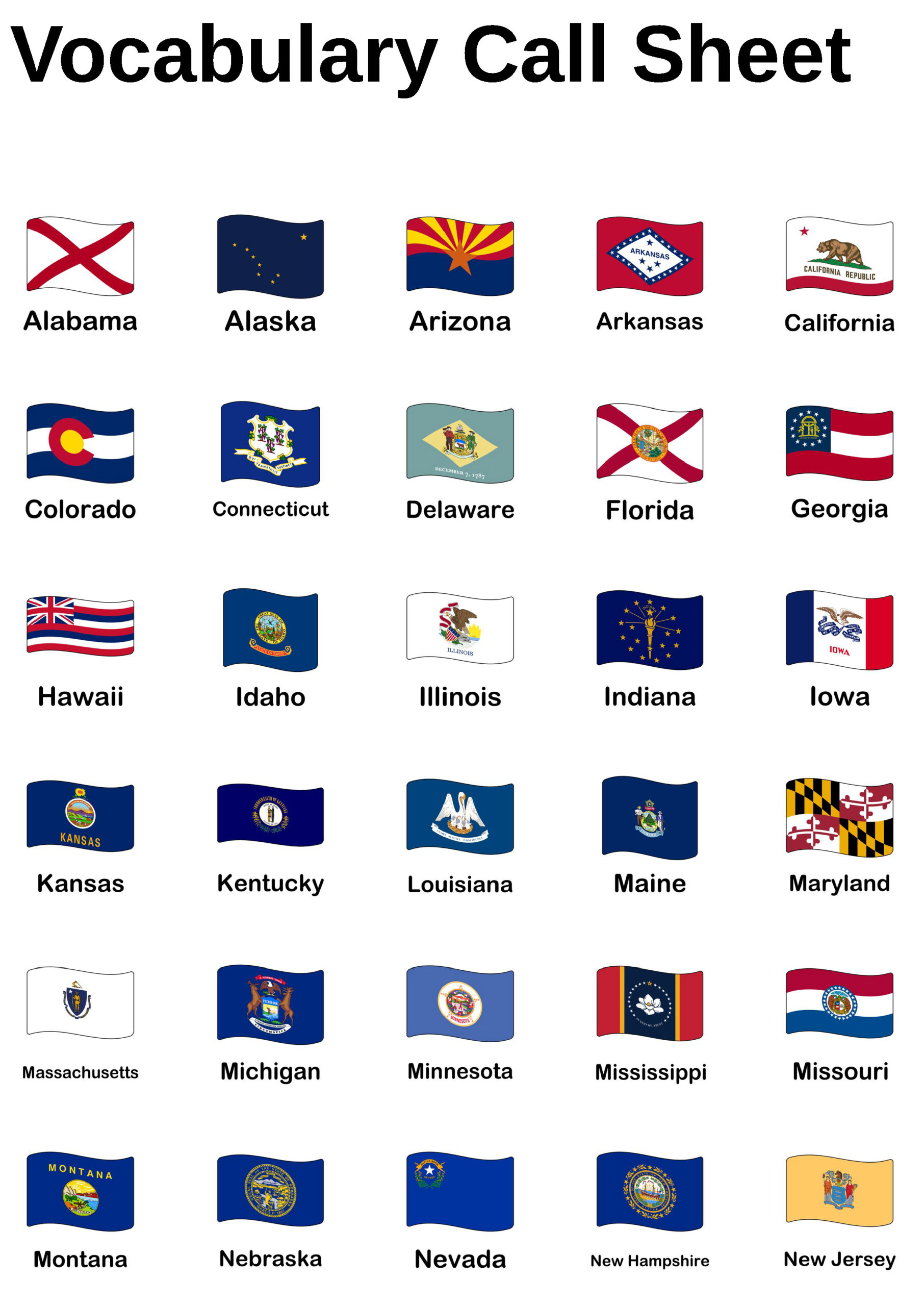US States’ Flags Bingo 7x7 (100 pages + call sheet) | Made By Teachers