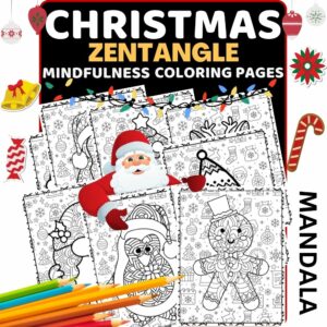 Christmas Zentangle Mandala Coloring Pages,Winter mindfulness stress ...