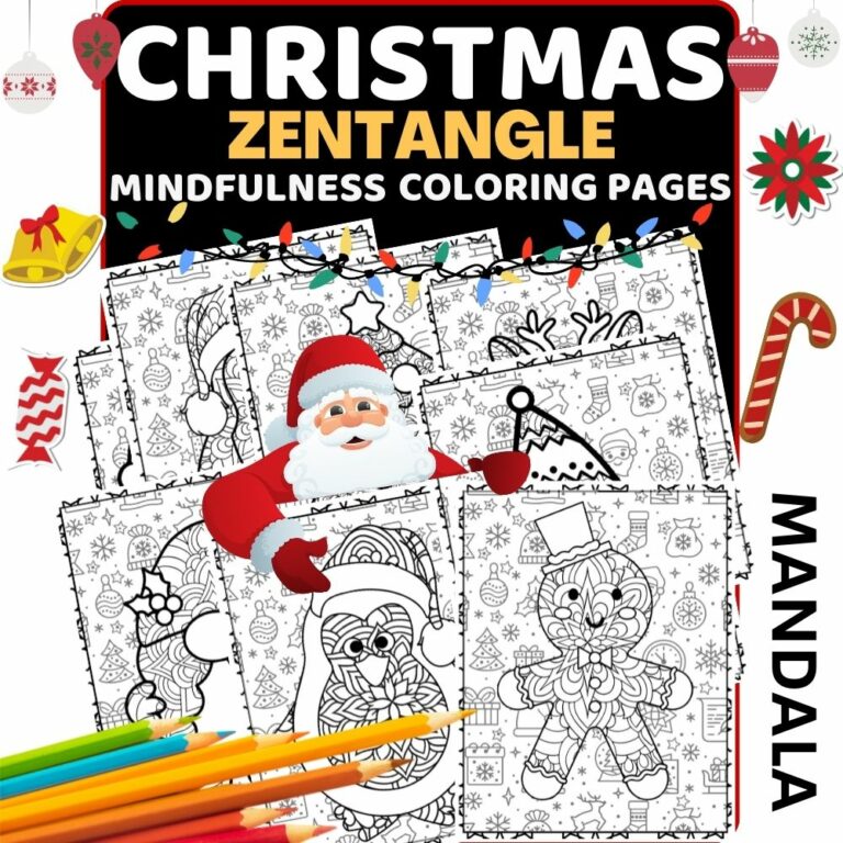 Christmas Zentangle Mandala Coloring Pages,Winter mindfulness stress ...