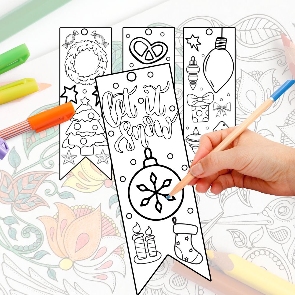Christmas Coloring Bookmarks Printable, 15 Winter Bookmarks to print ...
