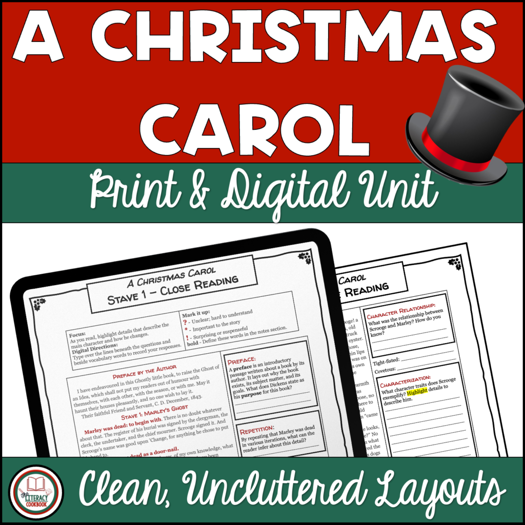 A Christmas Carol - Novel Unit - Digital & Printable - Entire Text of ...