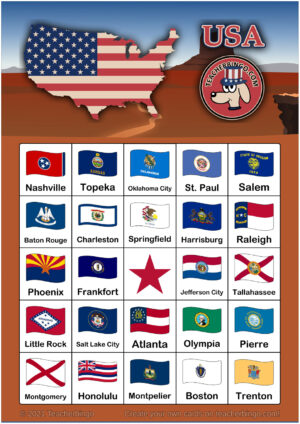 US States’ Capitals Bingo 5x5 (5 pages + call sheet) | Made By Teachers