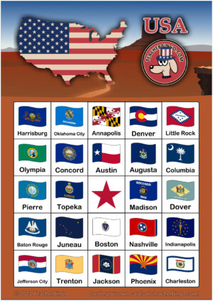 US States’ Flags Bingo 6x6 (100 pages + call sheet) | Made By Teachers