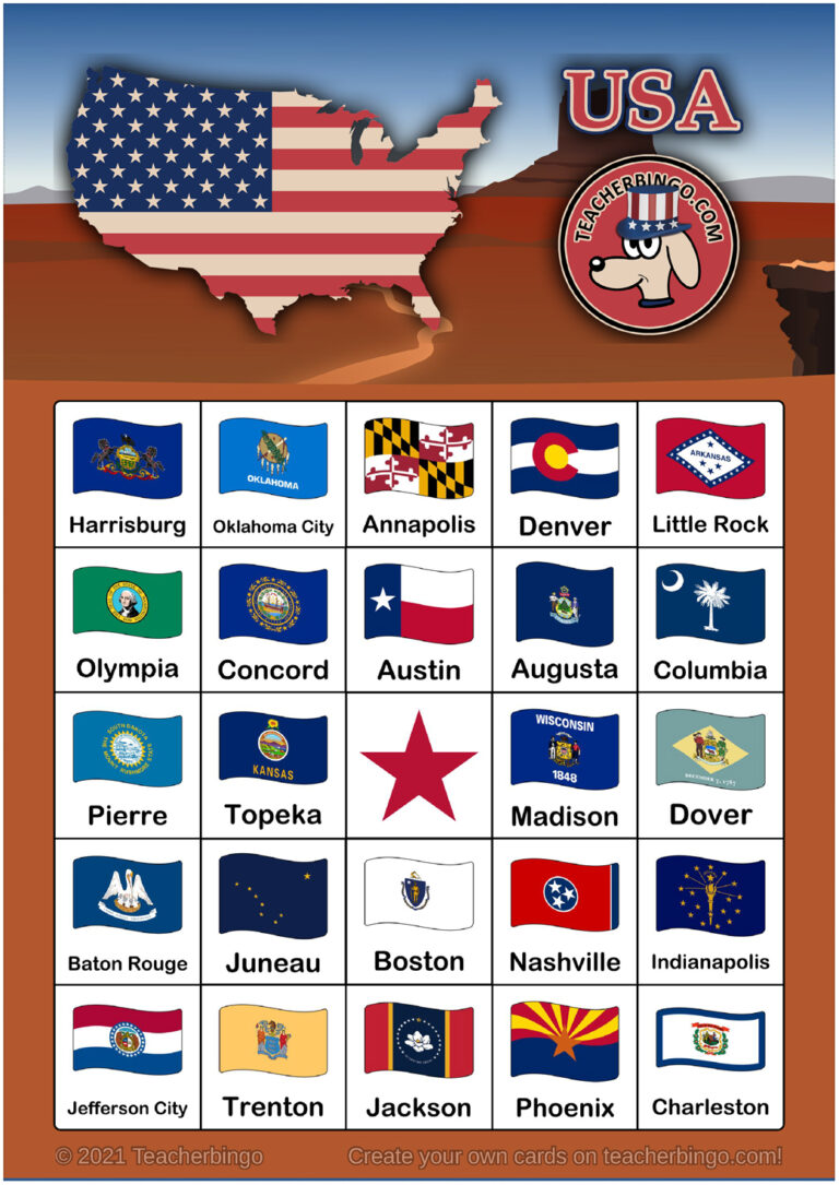 US States’ Flags Bingo 6x6 (100 pages + call sheet) | Made By Teachers