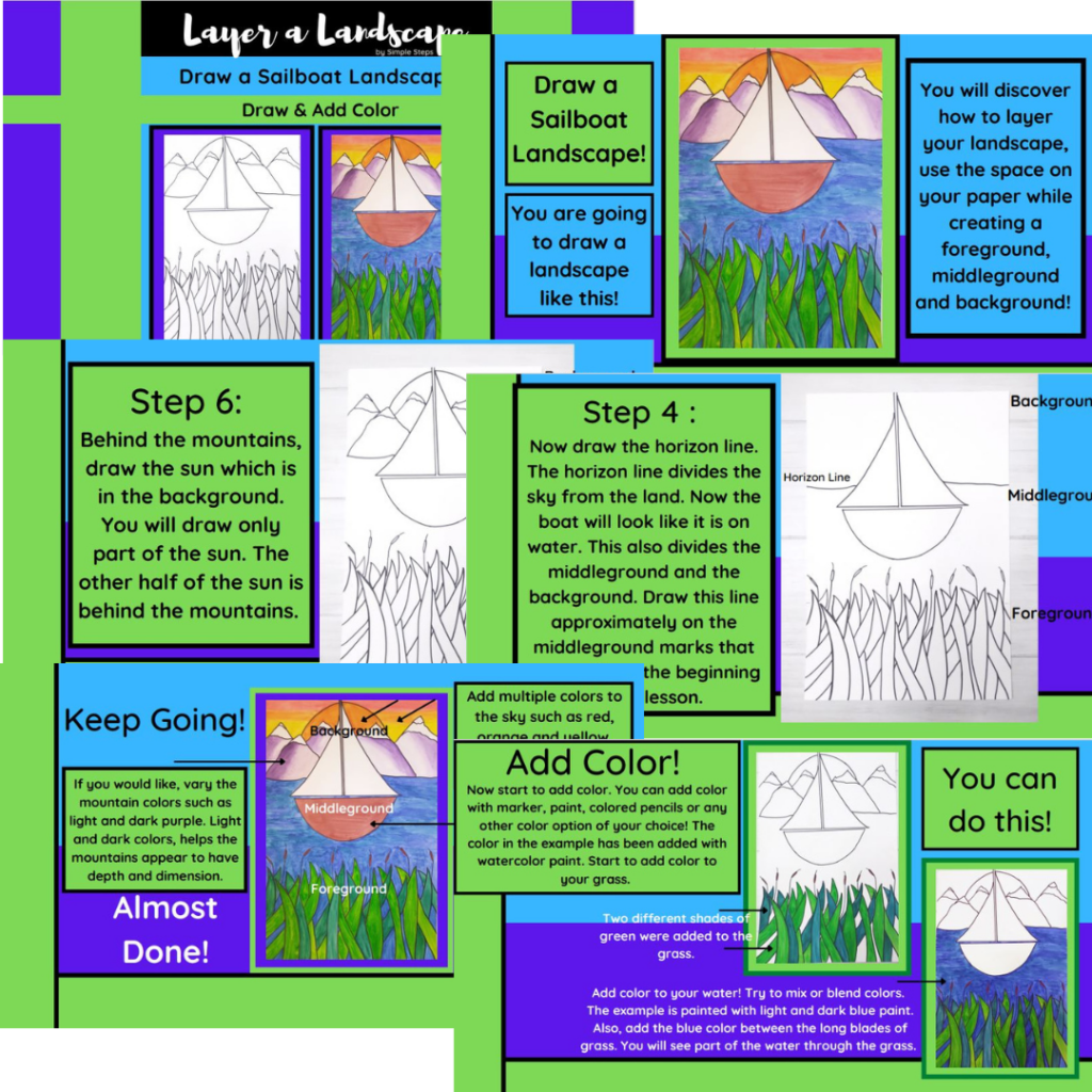 Art Drawing Lesson: Directed Drawing: Draw a Sailboat Landscape | Made ...