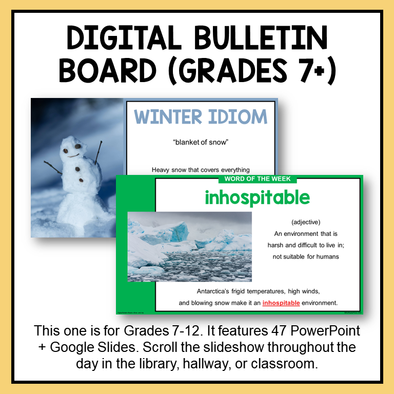 Winter Library Lesson - Winter Digital Bulletin Board BUNDLE - Snow and ...