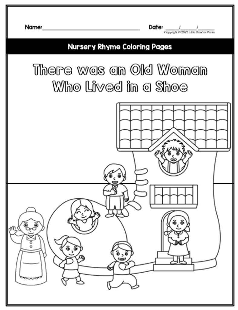 There was an Old Woman Who Lived in a Shoe Coloring Book Pages | Made ...