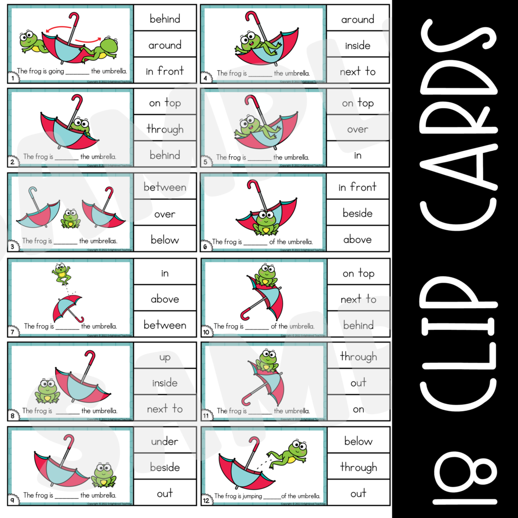 Spring Preposition Clip Cards Task Cards Positional Words Frog and ...