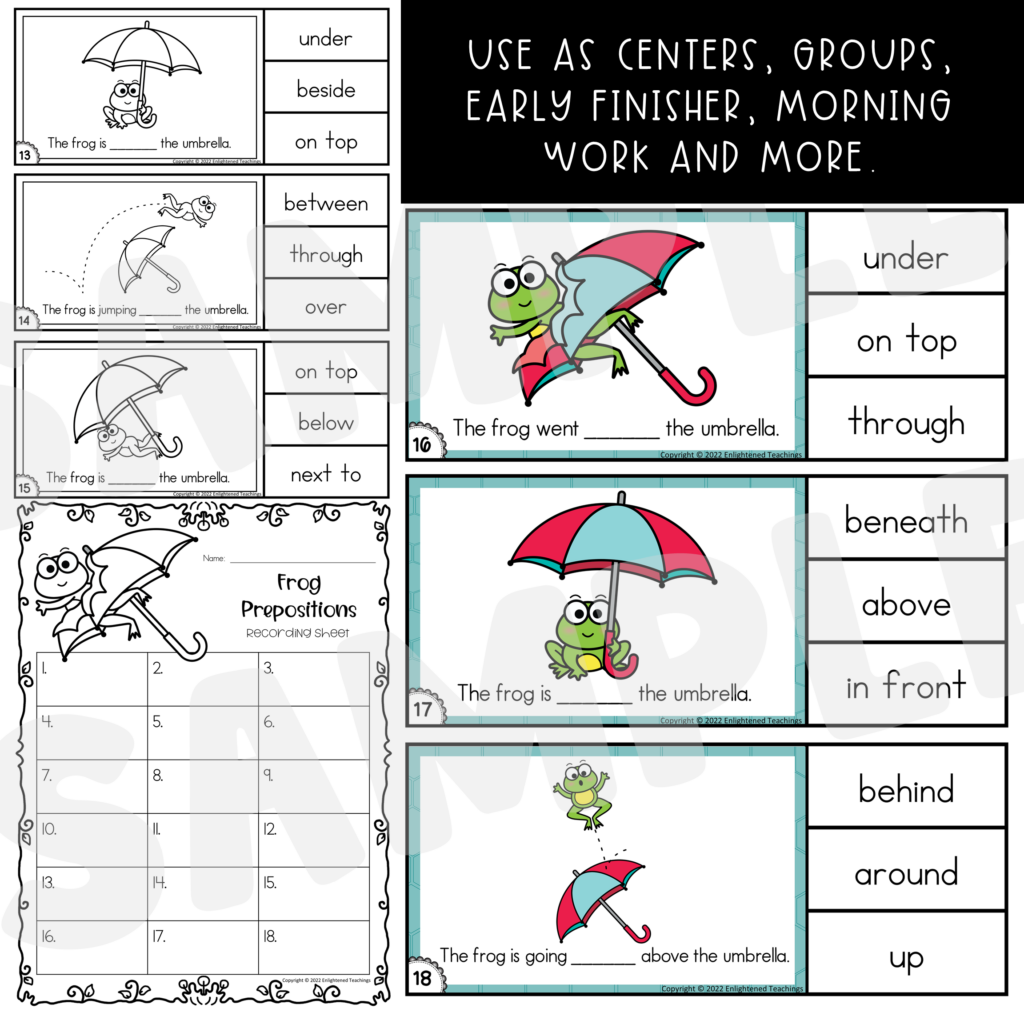Spring Preposition Clip Cards Task Cards Positional Words Frog and ...
