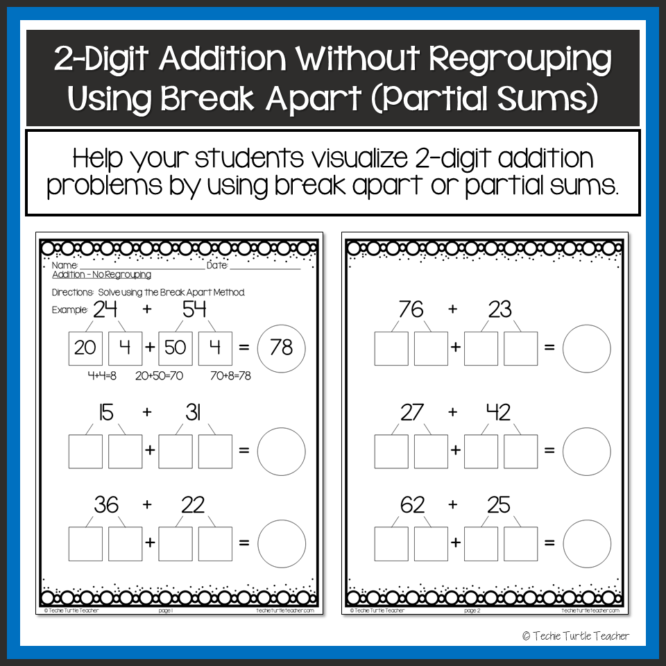2-Digit Addition without Regrouping Using Break Apart Partial Sums ...