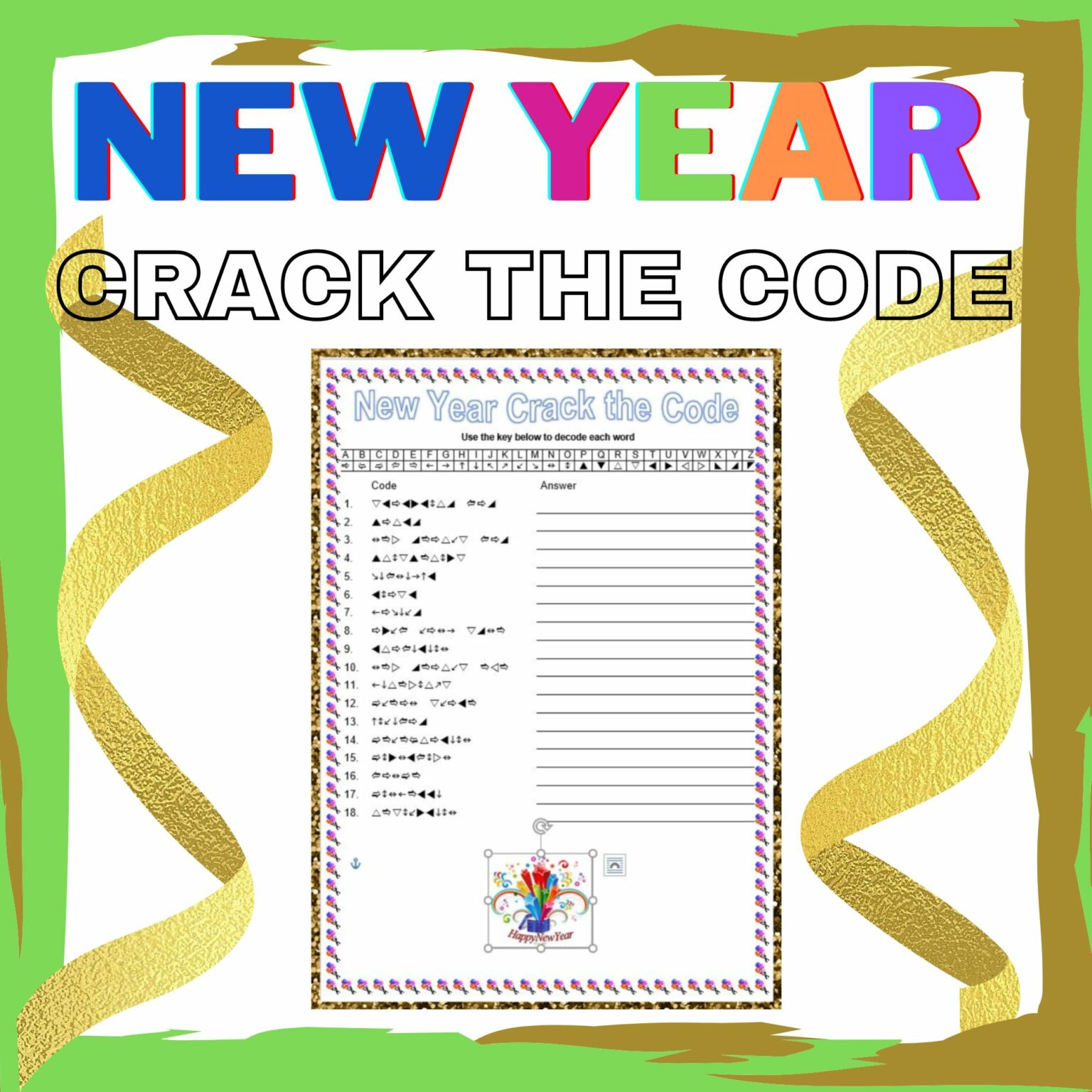 New Year Bundle - Crossword, Word Search, Matching, Scramble, Crack the ...