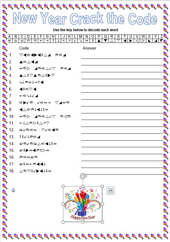 New Year Crack the Code with Answers and black and white copies | Made ...