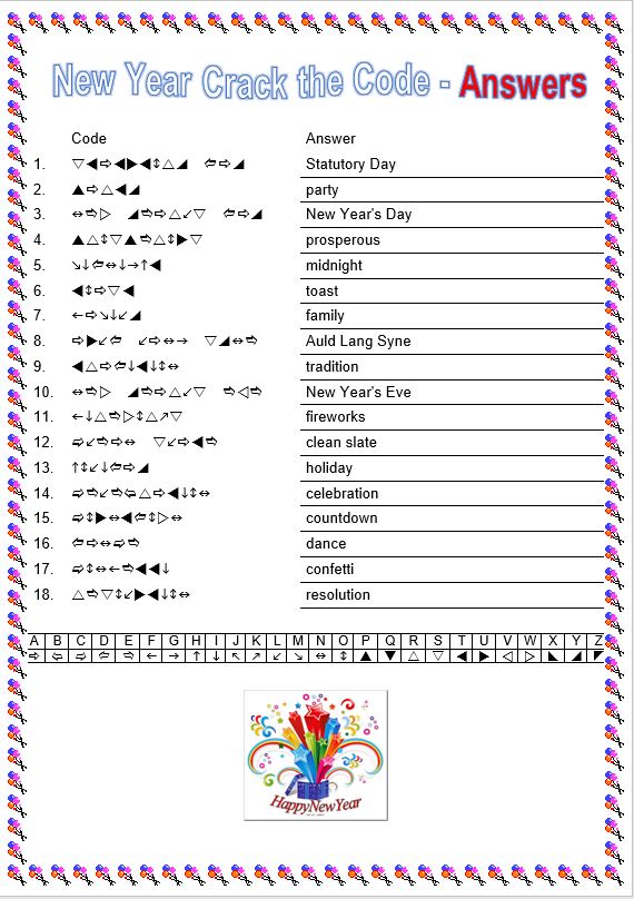 New Year Crack the Code with Answers and black and white copies | Made ...