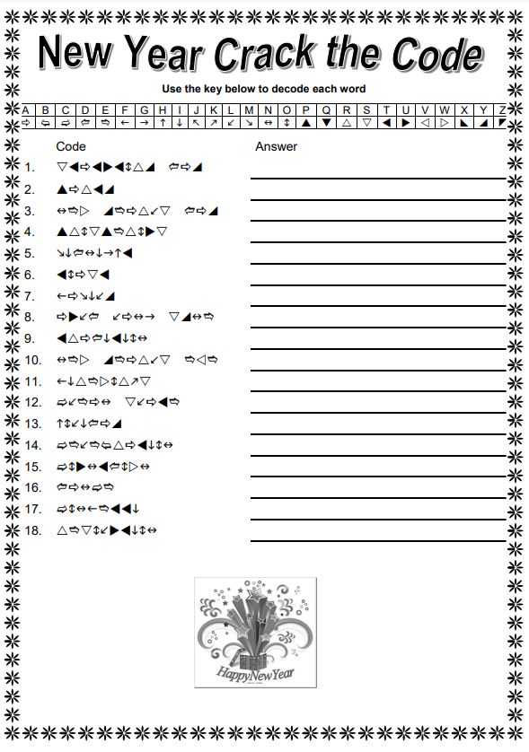 New Year Crack the Code with Answers and black and white copies | Made ...