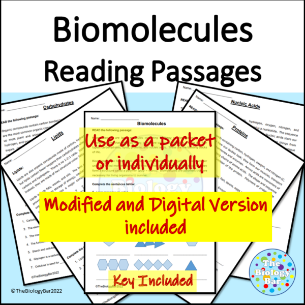 Biomolecule Reading Passages Differentiated and Digital | Made By Teachers