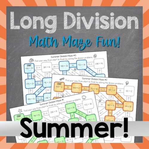 Long Division Fun Math Maze Activity with Summer Theme - Made By Teachers