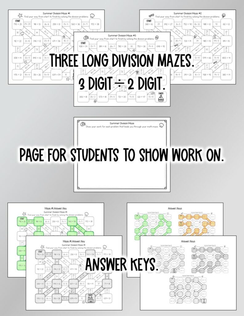 Long Division Fun Math Maze Activity with Summer Theme | Made By Teachers