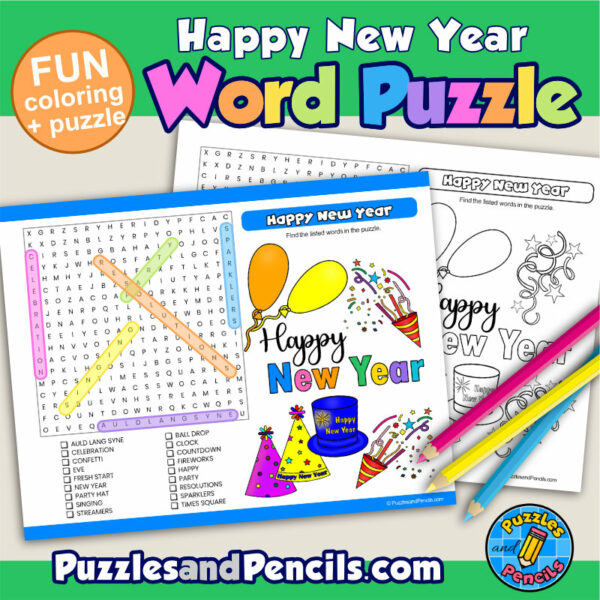 Happy New Year Word Search Puzzle Activity Page | Holiday Wordsearch ...
