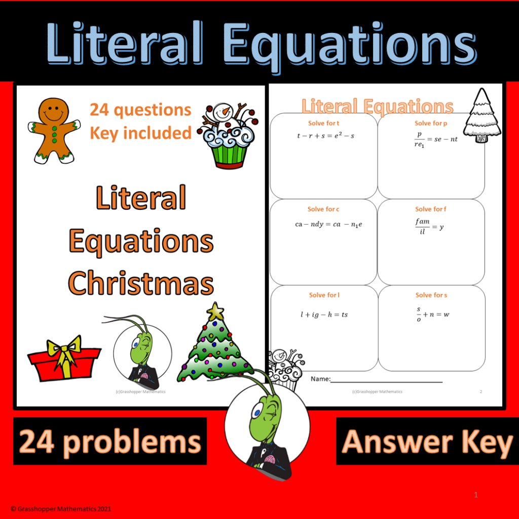 Christmas Literal Equations Solving Worksheet | Algebra 1 | Made By ...