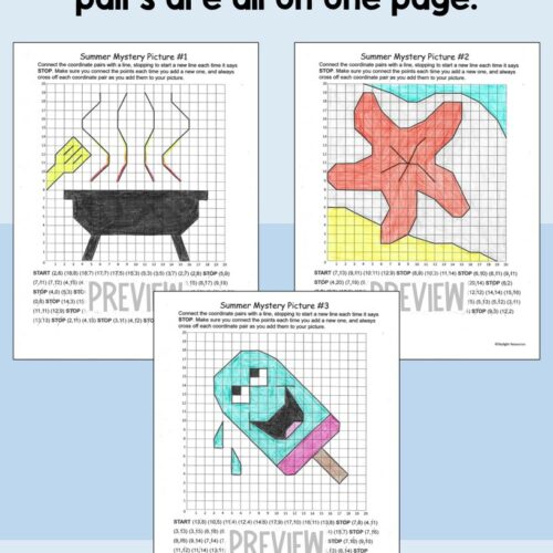 Summer Coordinate Plane Mystery Graphing Pictures in Quadrant I | Made ...