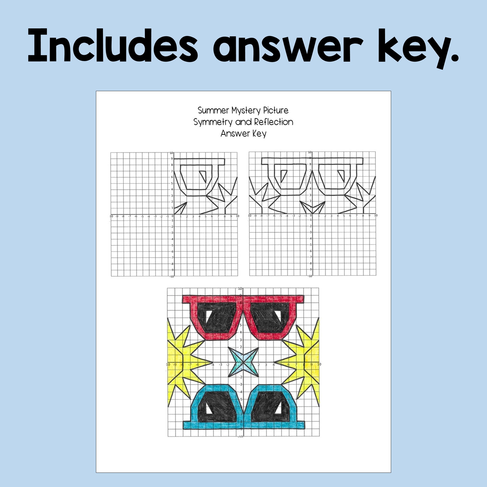 Summer Symmetry and Reflection Coordinate Plane Mystery Graphing ...